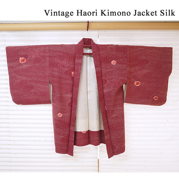 Vintage Haori Kimono Jacket Silk, Deep Red-Purple base, Flowing Water ...