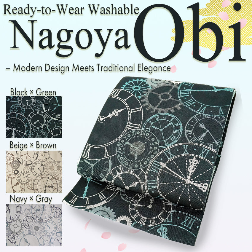 Washable Nagoya Obi (Object pattern) ,Beige ,Navy, Black –Classic Yet ...