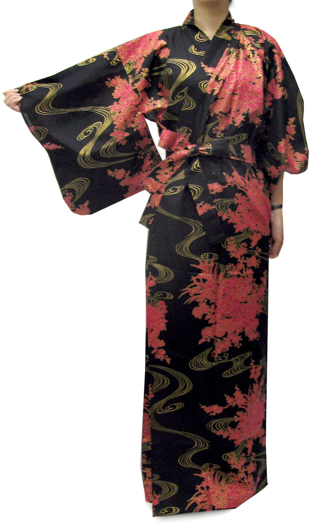 Women's Easy Yukata Flowing Peony Black – Kyoto Maruhisa